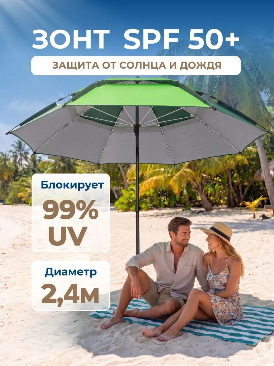 Зонт пляжный большой, от солнца, дождя, для рыбалки, дачи, пляжа