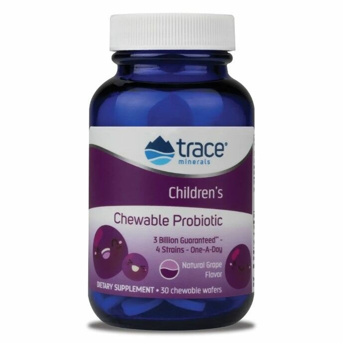 Trace Minerals Биологически активная добавка к пище TRACE Minerals Chewable Probiotic Чуибл Пробиотик со вкусом Виноград, жевательные таблетки 562 мг