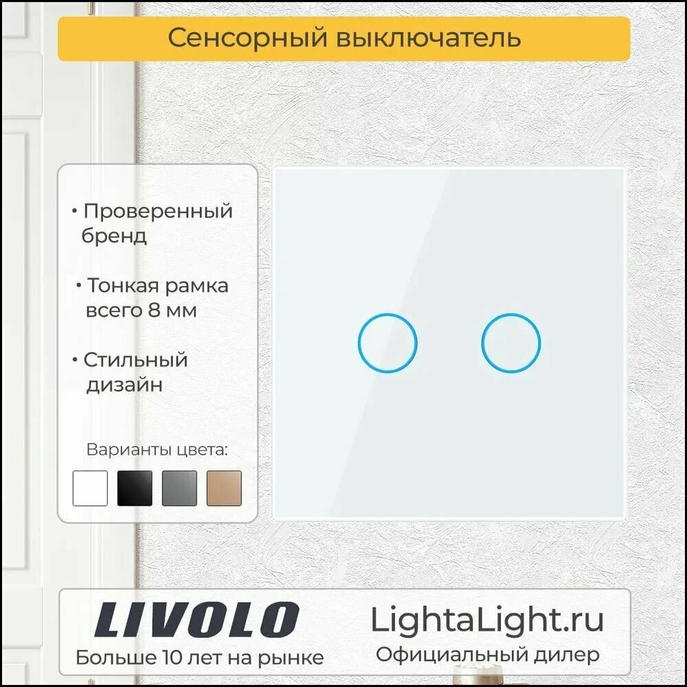 Стильный двухклавишный сенсорный выключатель Livolo для современного интерьера