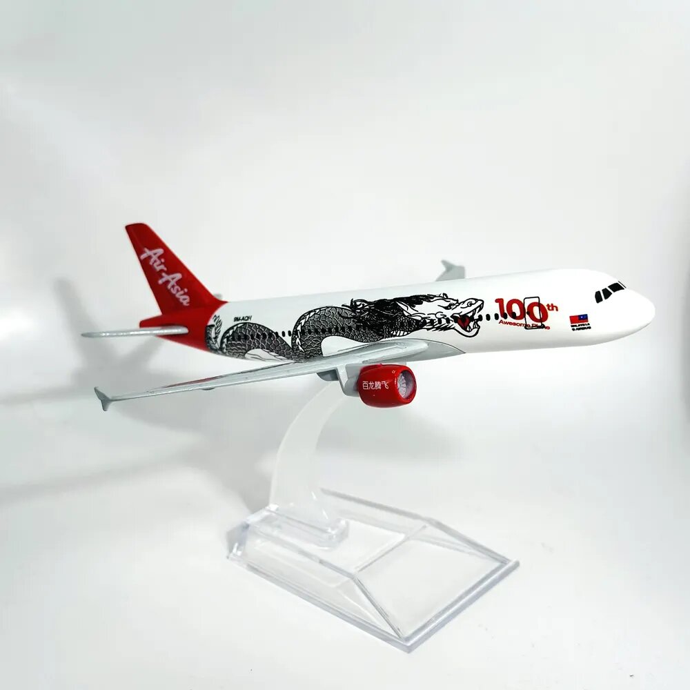 Сборная модель самолета Air Asia, масштаб 1:500, металл, пластик, длина 16 см, Китай