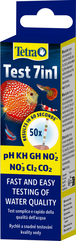 Tetra Test 7в1 тест семи параметров воды (pH, KH, GH, NO2-, NO3-, Cl2 и CO2) 50 шт.