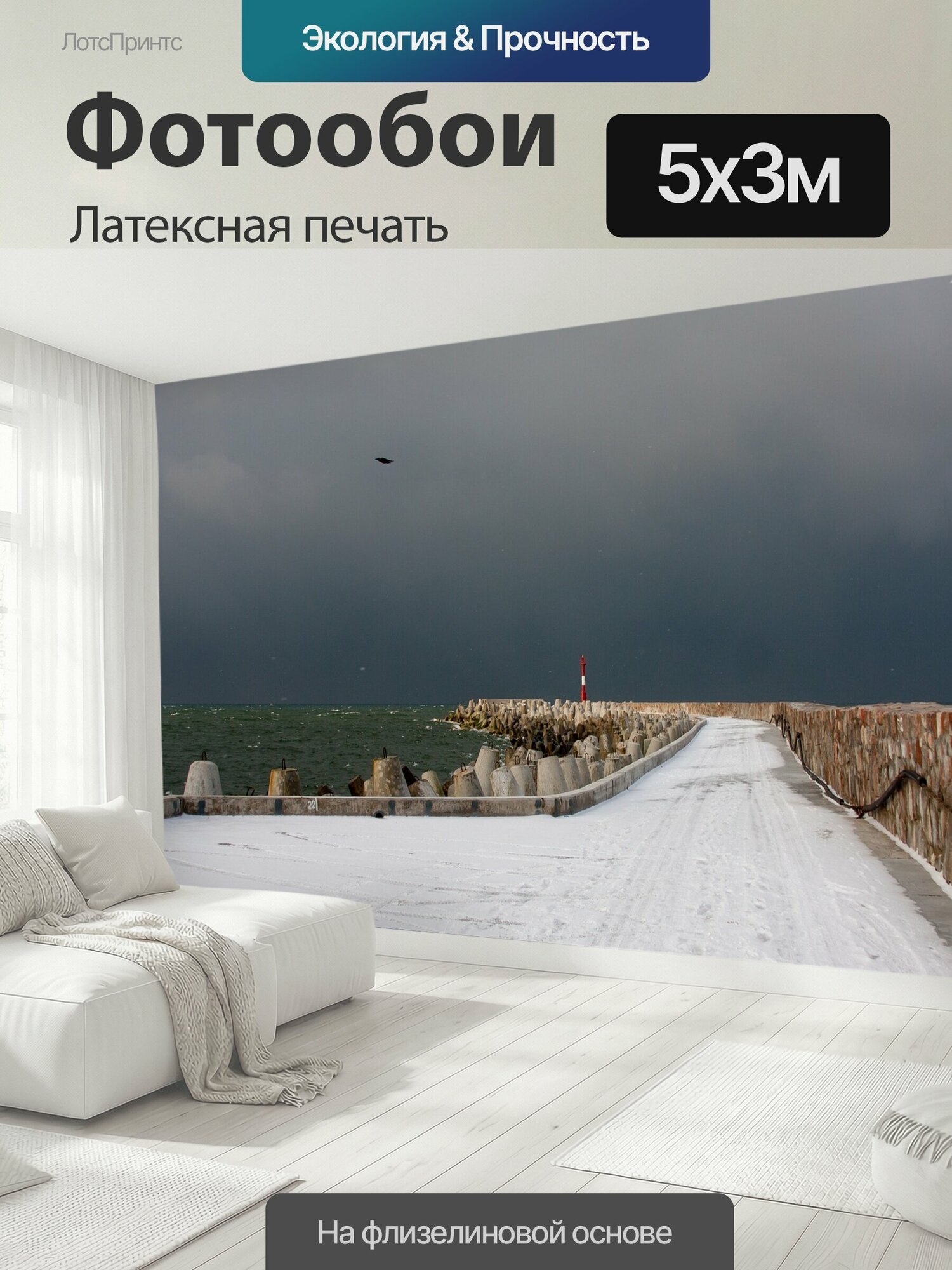 Фотообои моющиеся ударопрочные "Балтийск, pillau, мол северный" 500x300 см. латексная печать