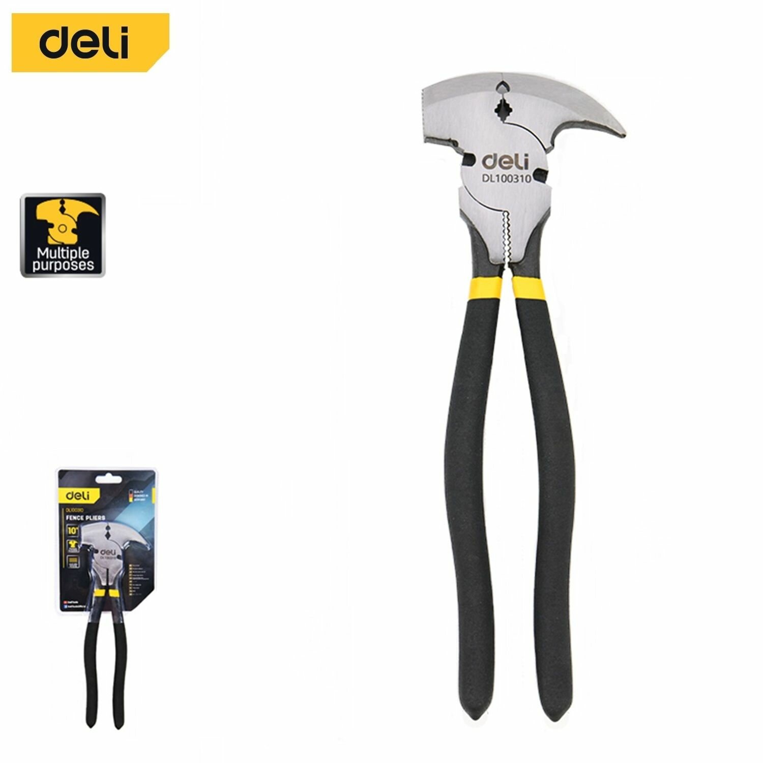 Плоскогубцы многофункциональные 5-в-1 Deli DL100310 250мм, (молоток, кусачки, гвоздодер, зажим, обжим) прорезиненная рукоять