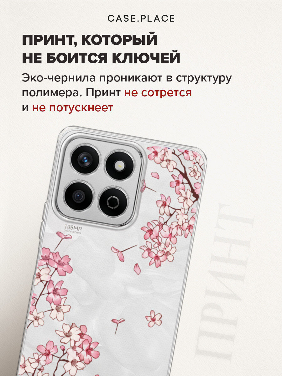 Чехол на Honor X7c / Хонор X7c с принтом "Ветви сакуры 1", прозрачный — фото 1