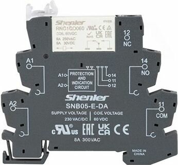 Shenler RNC1CO060+SNB05-E-DA Реле интерфейсное RNC1CO060 с колодкой SNB05-E-DA, винтовой зажим, 1CO, 6A, 230VAC/DC, LED, 1шт