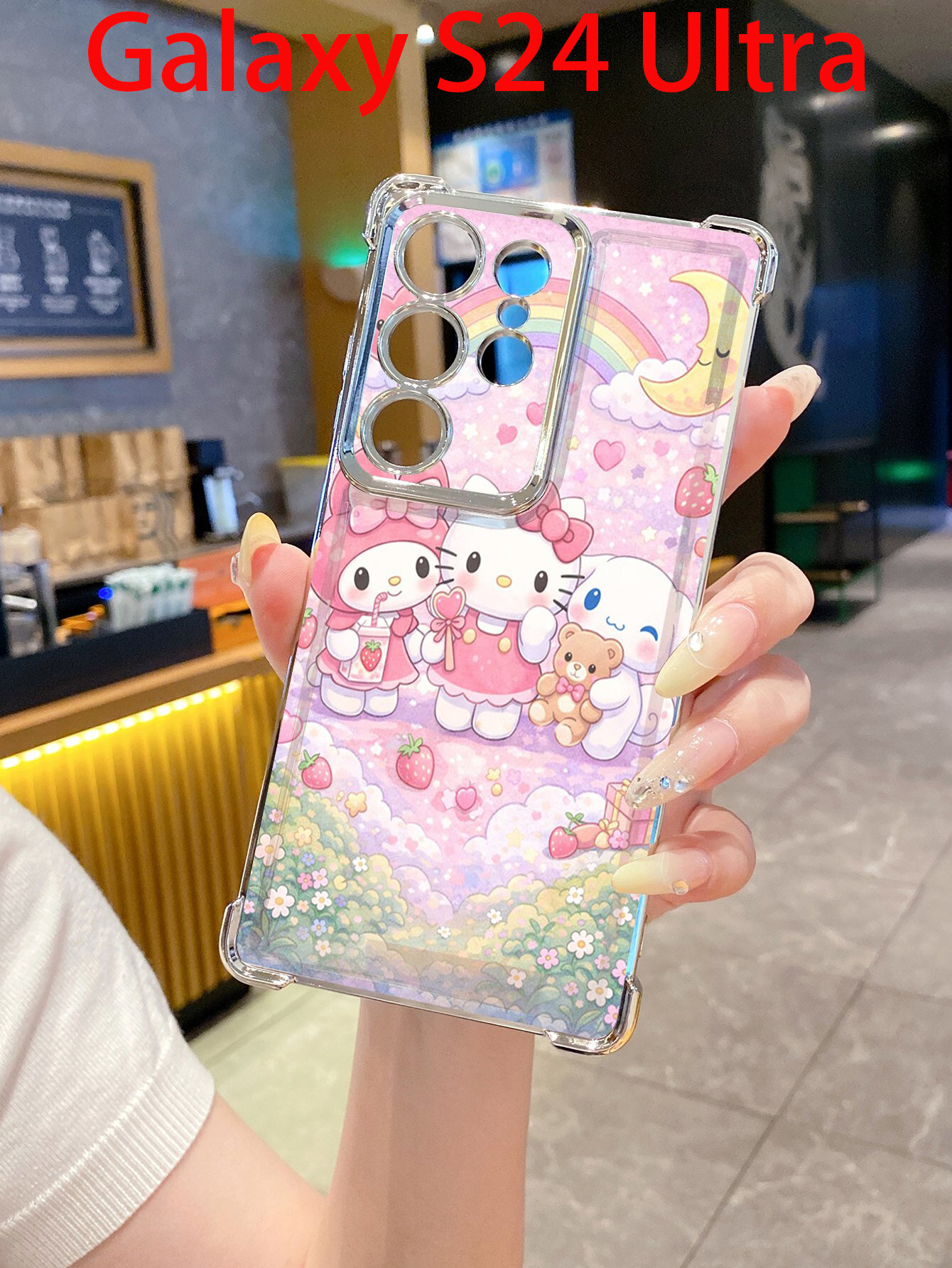 Мягкий чехол с гальваническим покрытием для Galaxy S24 Ultra с милыми Куроми, Мелоди и Hello Kitty.
