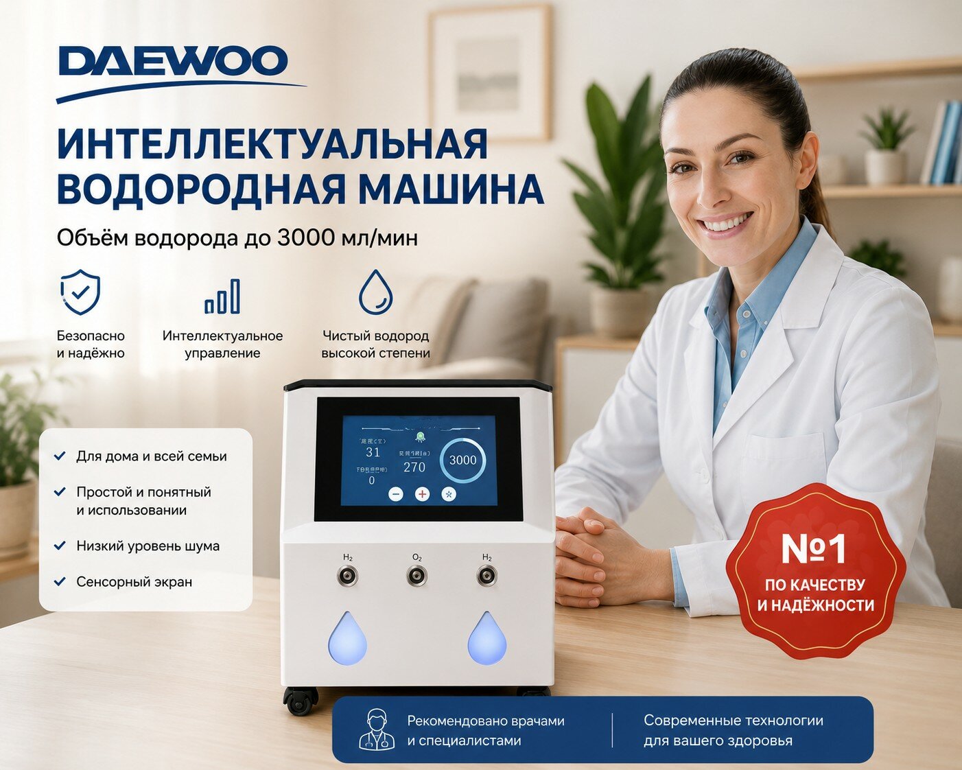Генератор водорода Daewoo, с дисплеем, подача водорода - 3000 мл/мин.