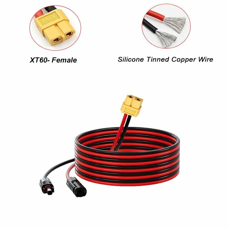 Силиконовый кабель XT60i для солнечных панелей 12AWG XT60-Female to Mc-4, 8m-26.25ft