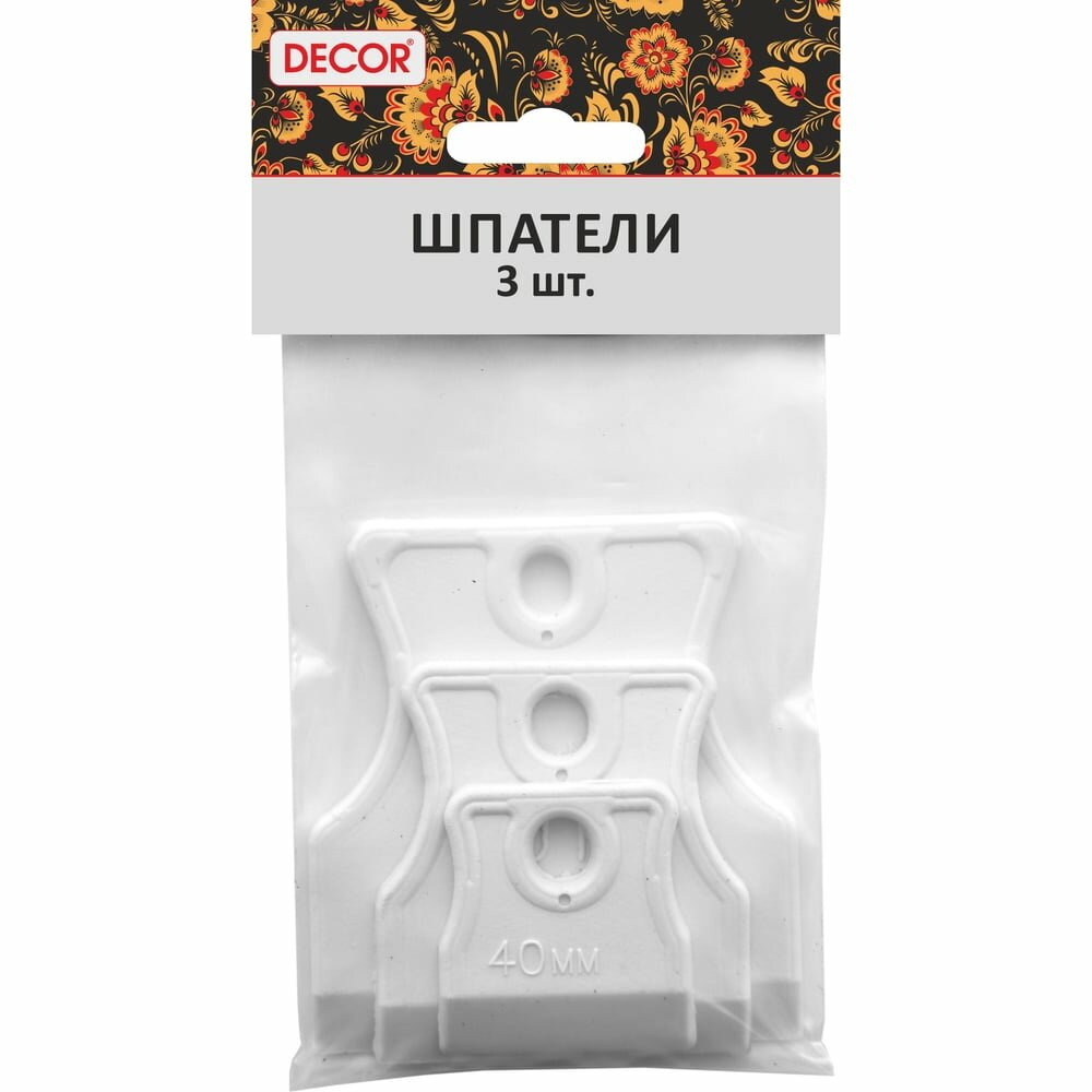 Набор DECOR шпателей 3 шт 40 мм, 60 мм, и 80 мм, картонный подвес, эластичная резина 308-0009