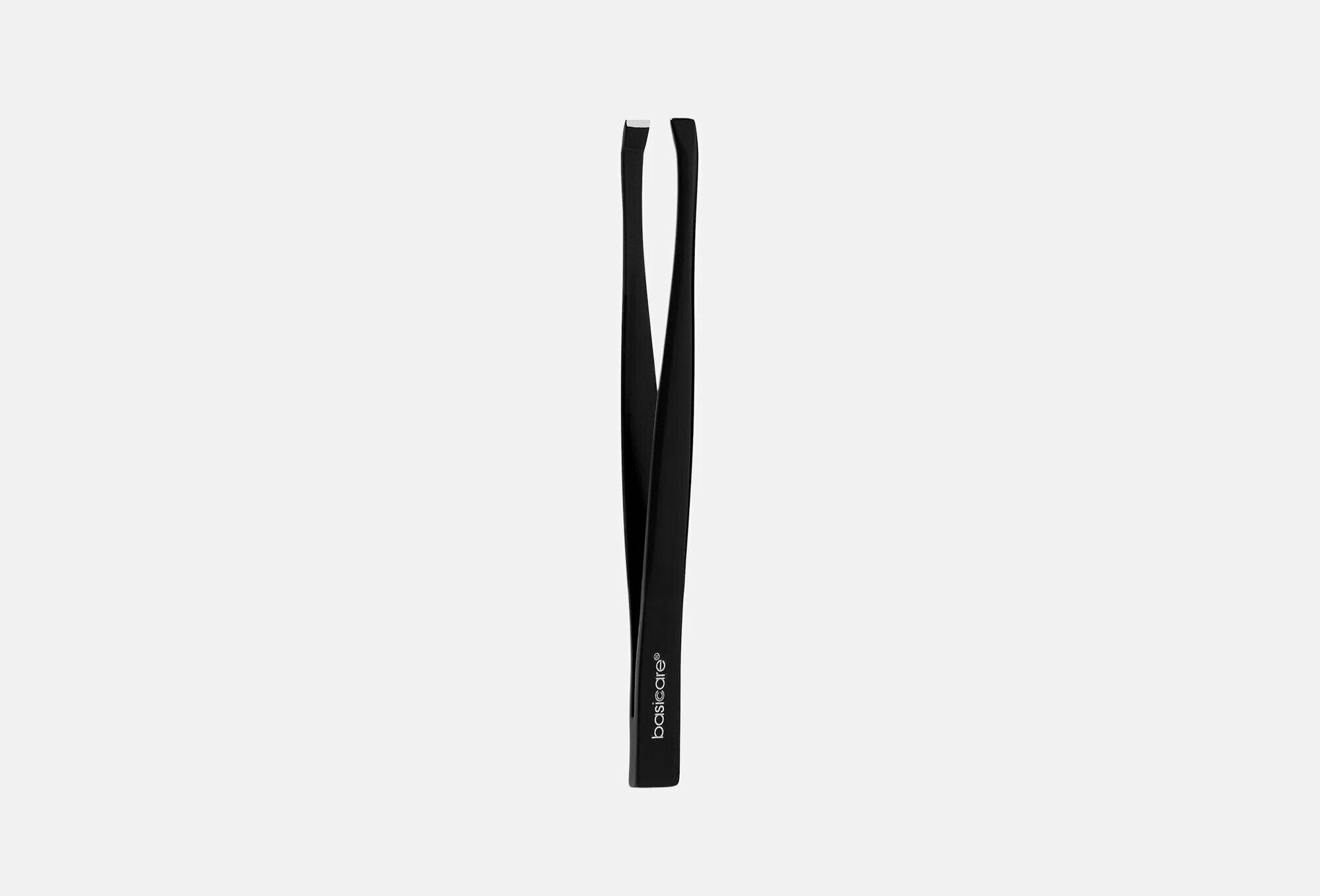 BASICARE MATT BLACK TWEEZERS -FLAT TIPS Пинцет чёрный матовый с плоскими кончиками 1шт