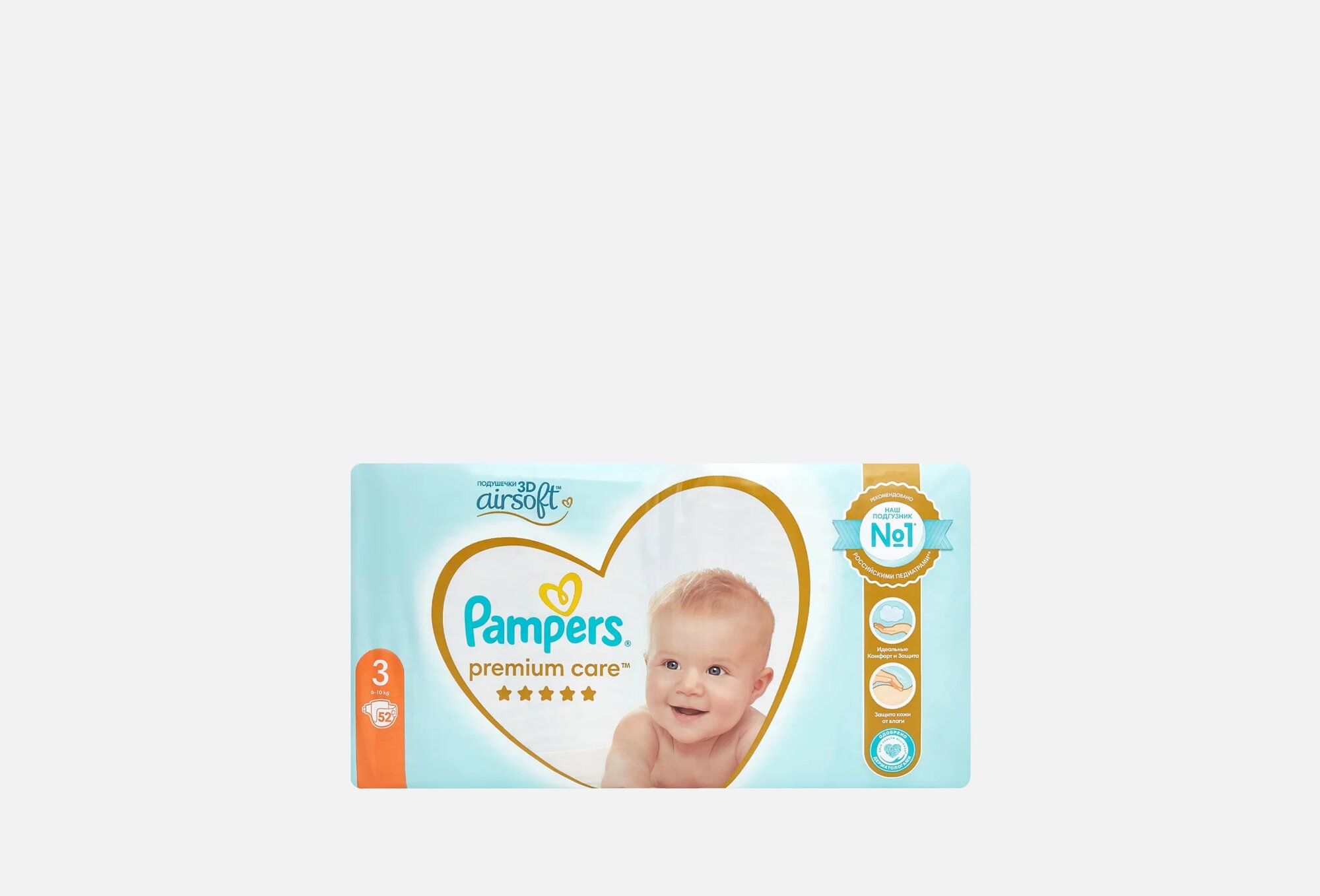 Pampers Premium Care size 3, 6-10 кг ультрамягкие Подгузники 52шт