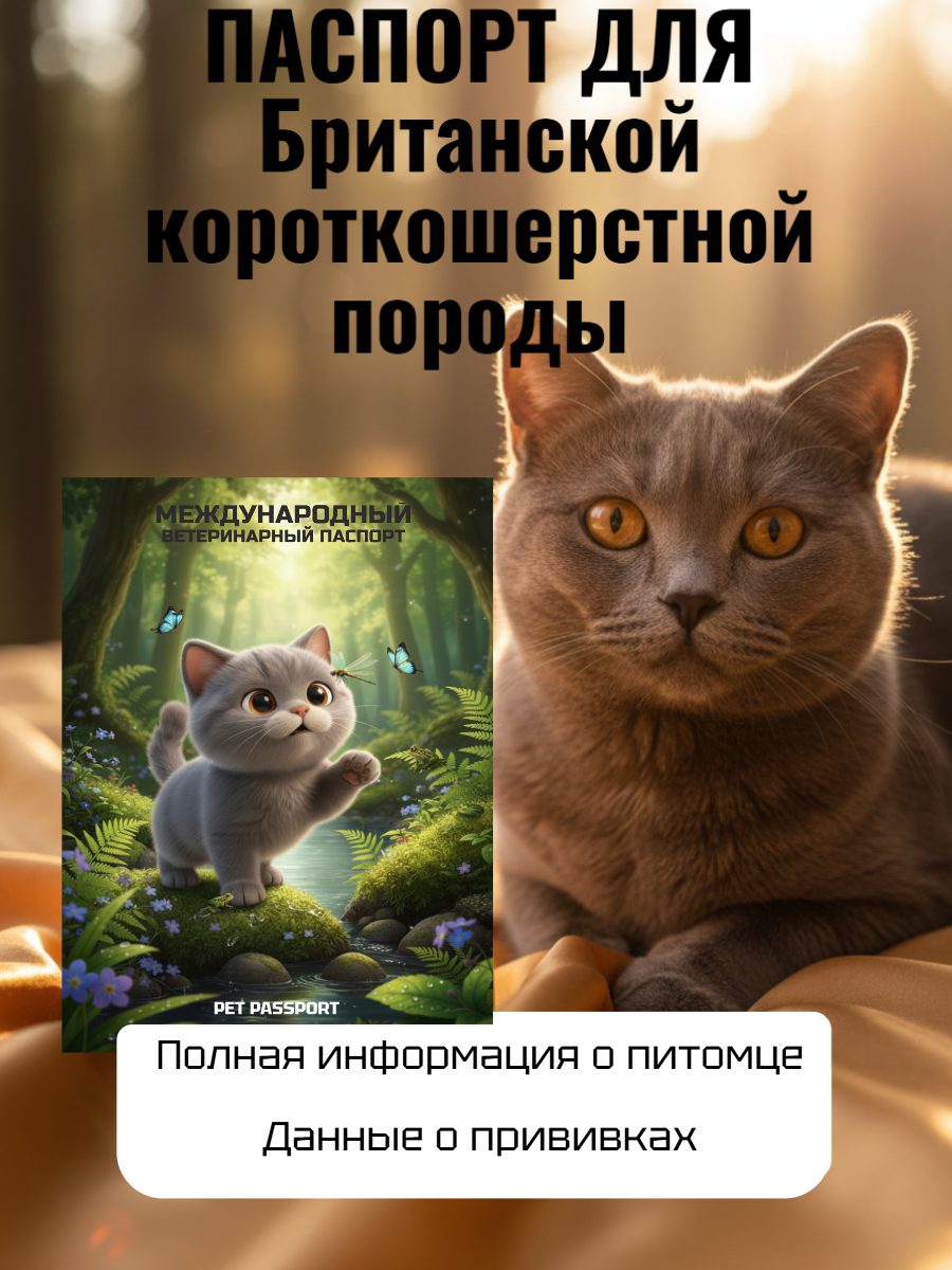 Паспорт ветеринарный междунар. Порода Британская короткошерстная кошка. Для кошек.