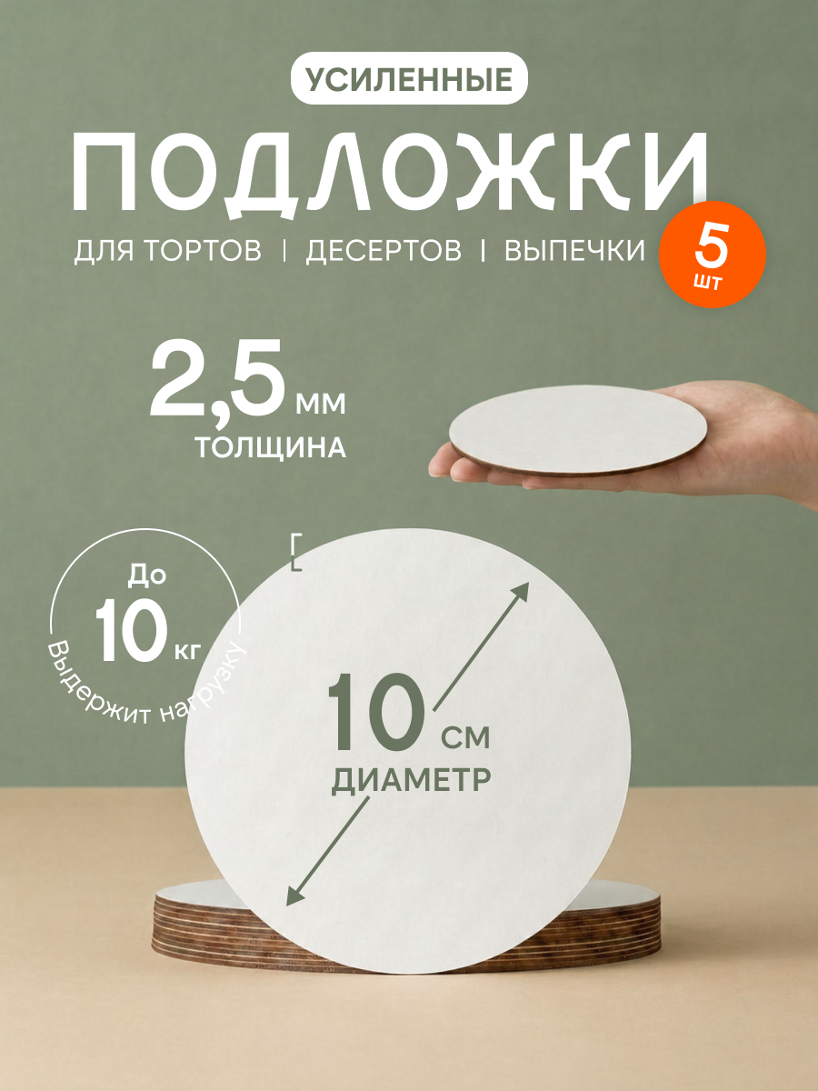 Подложки для торта 10 см усиленные круглые картонные 5 шт