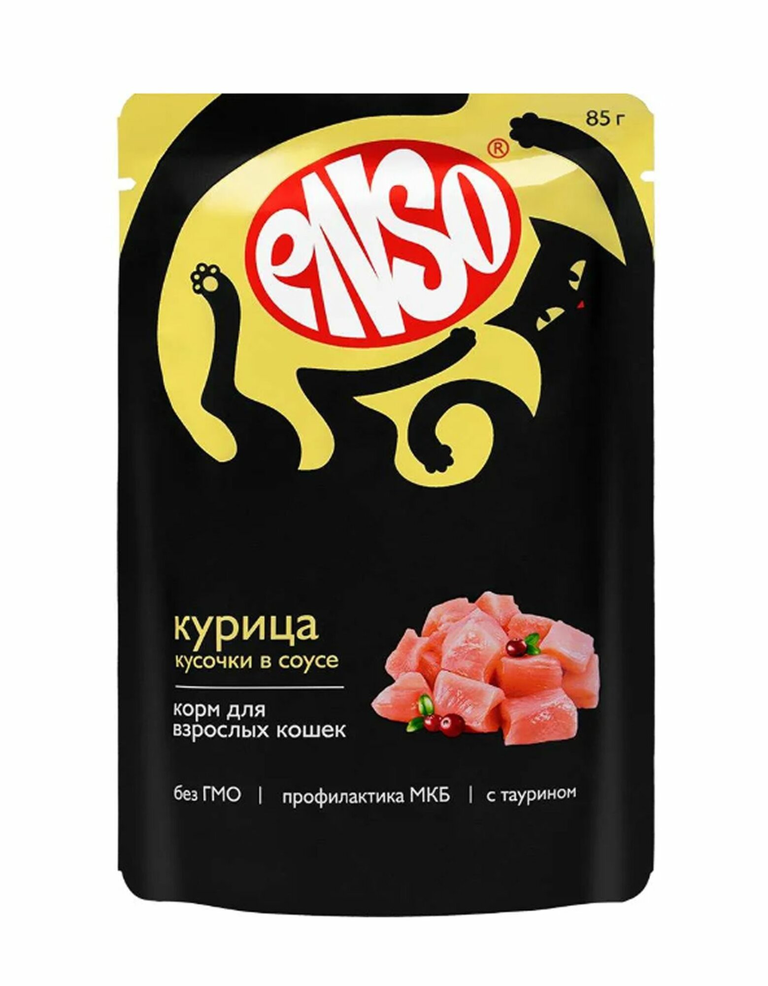 Enso Корм влажный для кошек Кусочки в соусе с курицей, пауч, 85 гр