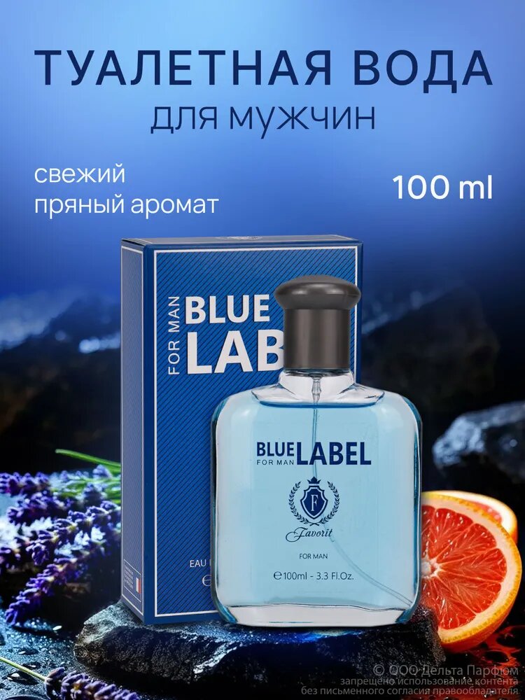Туалетная вода мужская Favorit Blue Label 100 мл. Древесный, пряный аромат