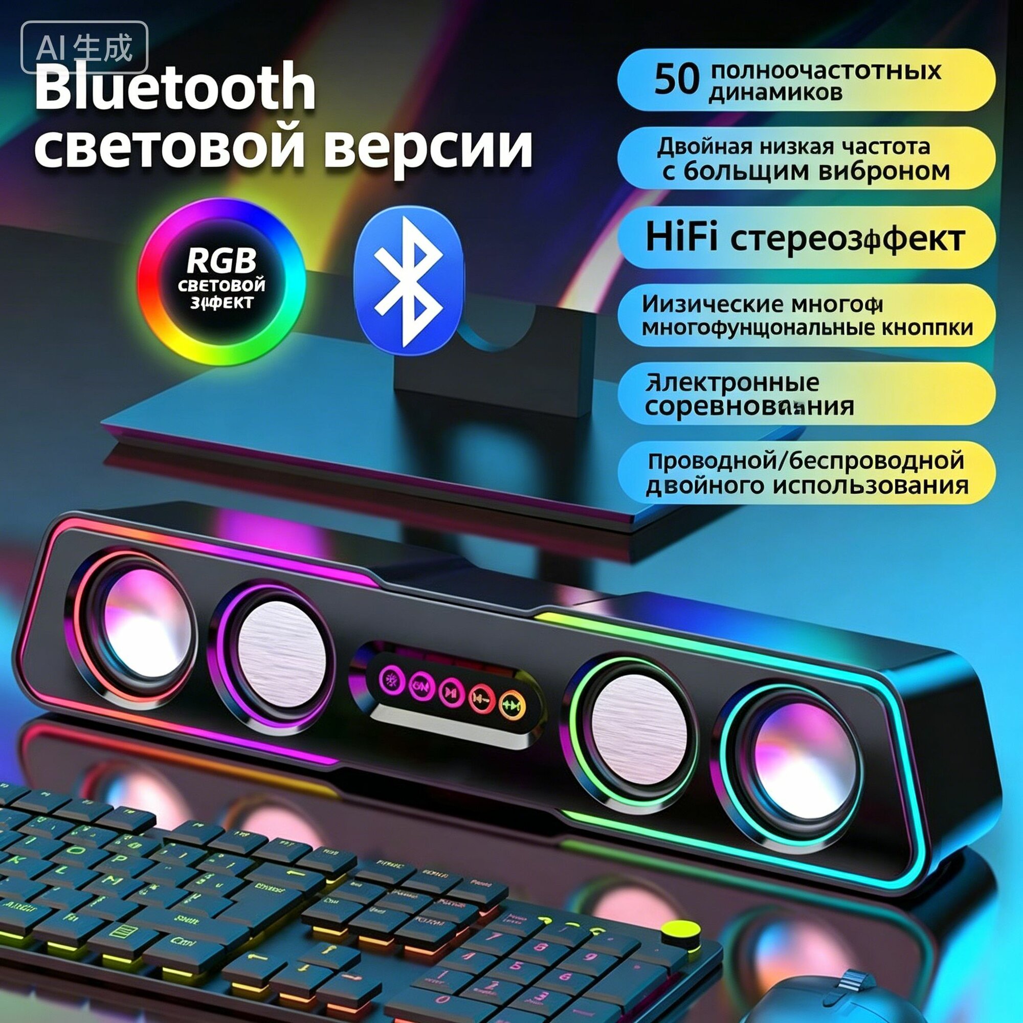 Компьютерная акустическая система для ПК, настольная длинная колонка с высоким качеством звука и глубоким басом, громкий саундбар с проводным и беспроводным подключением