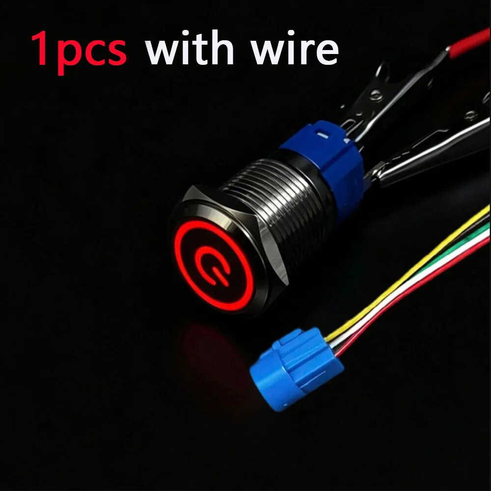 Переключатель кнопка LED 16/19/22 мм латунный 16mm Latching, 1pcs Red with wire, 110-220V