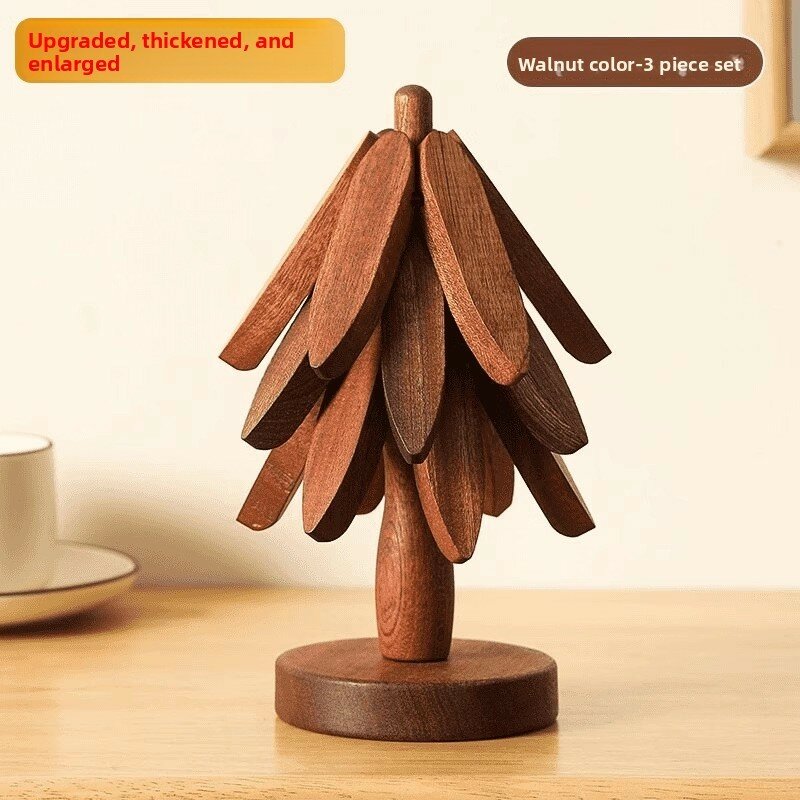 Bamboo tree heat resistant mat with foldable design for kitchen and dining use walnut 3piece base