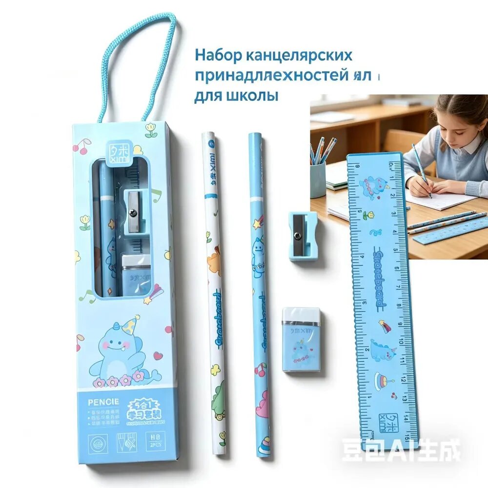 Яркий набор канцтоваров с принтом, идеальный подарок на 1 сентября