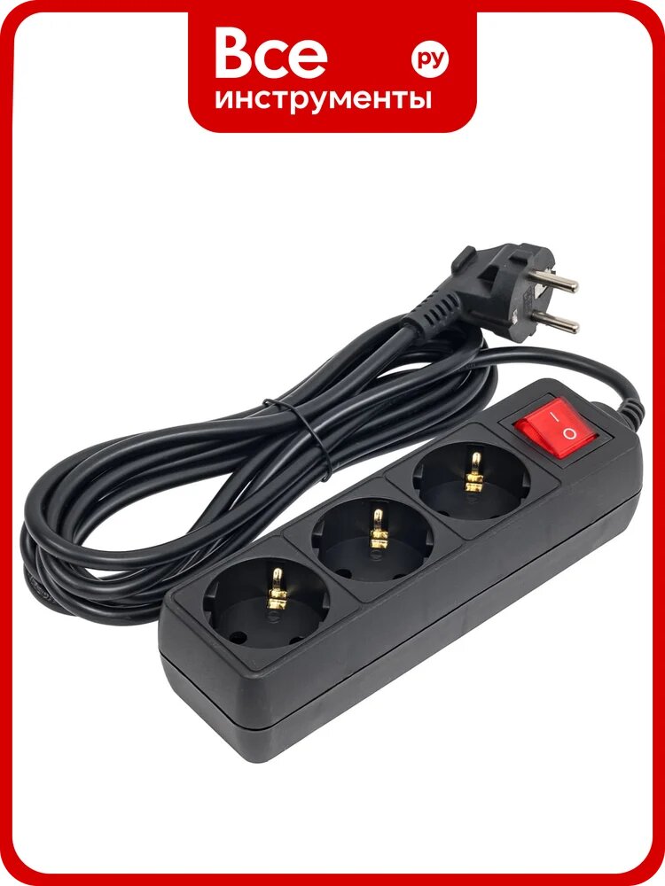 Сетевой удлинитель PERFEO с кнопкой POWERMATE 3,0м 3 розетки черный 30 012 509, с предохранителем, защищённый