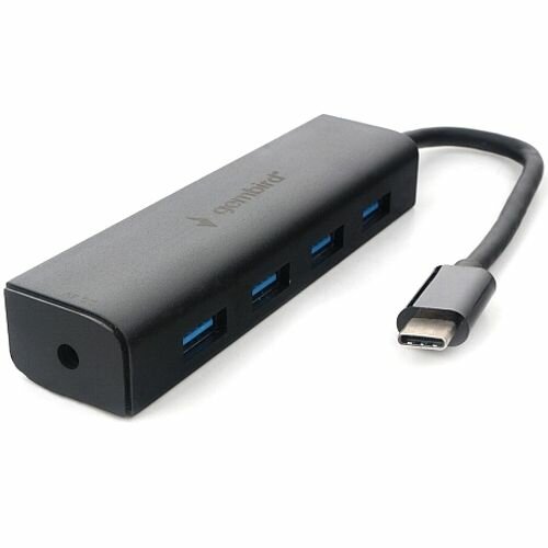 USB-концентратор, разветвитель USB-С Gembird UHB-C364 хаб - концентратор 4 порта USB3.0 доп-питание DC 3.5*13мм - 0.1м чёрный