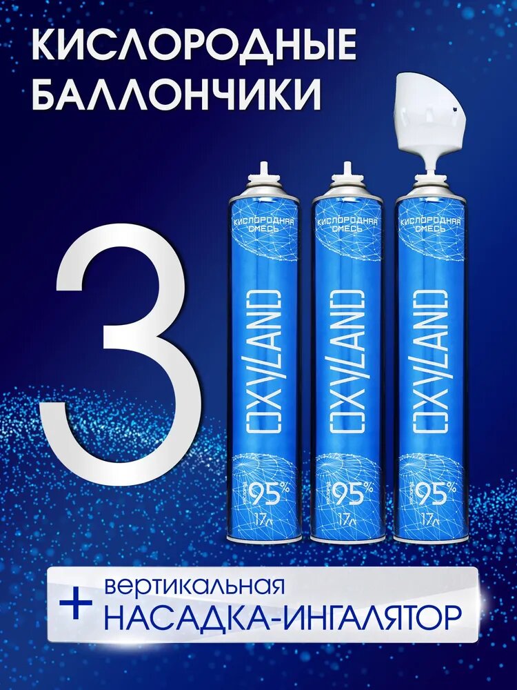 Кислородный баллончик OXYLAND 17л (3 шт.) + вертикальная насадка-ингалятор