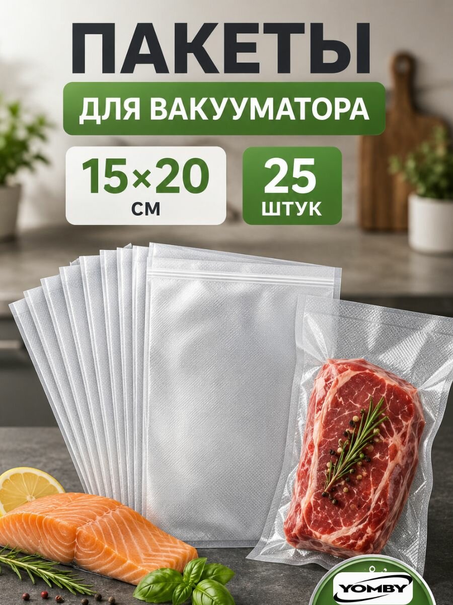 Пакеты для вакууматора рифленые 15х20 см 25 штук