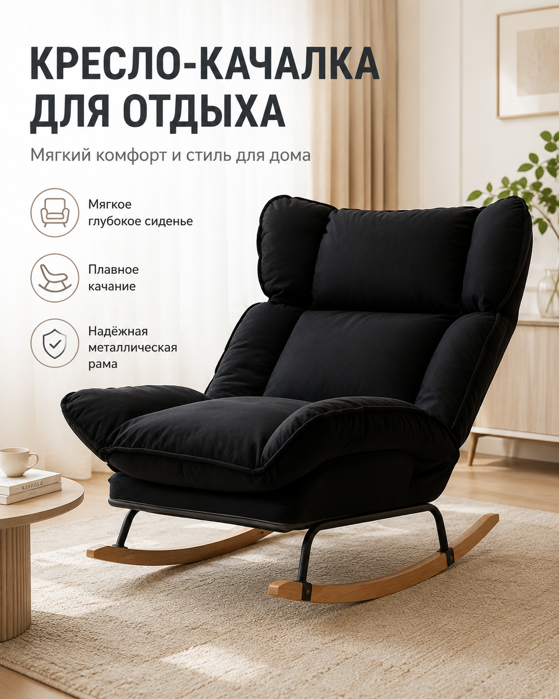 Кресло-качалка "Французская роскошь", из массива дерева и металла, искусственный замш, съемное