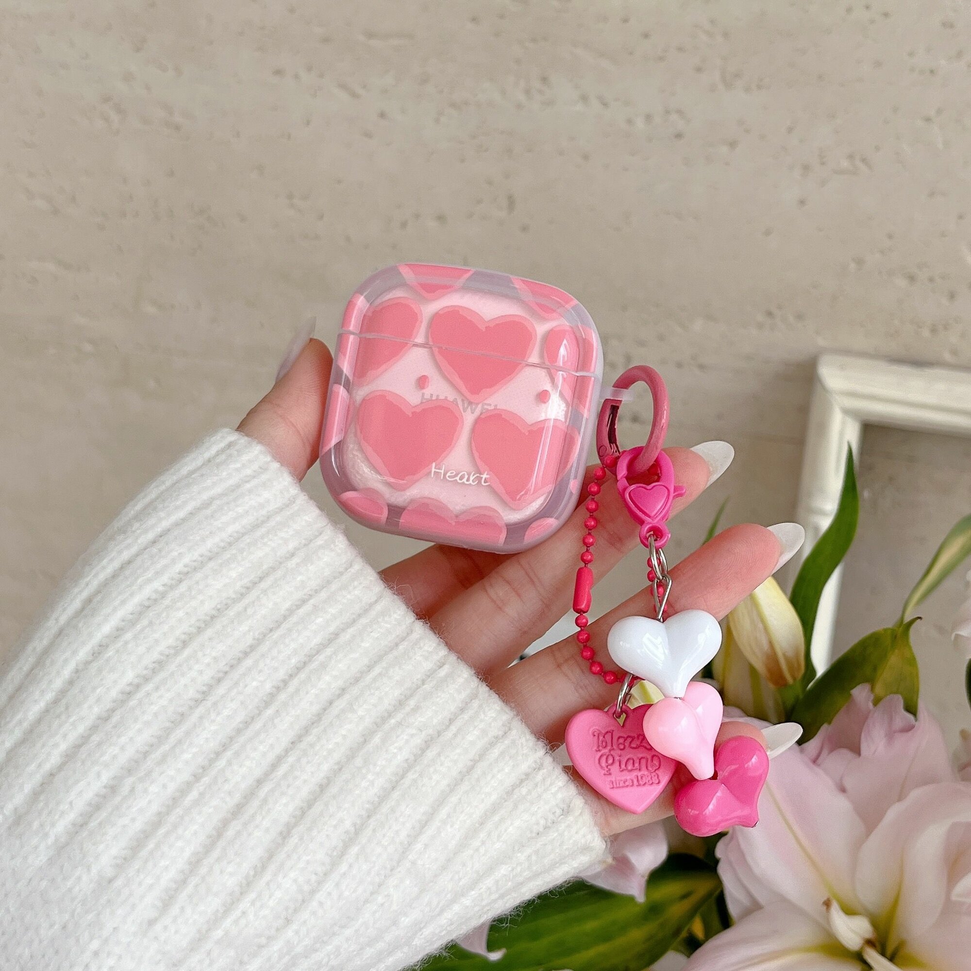 Полупроницаемое розовое сердечко love heart, защитный чехол TWS, защита от падения, подходит для чехла для Bluetooth-гарнитуры Huawei Freeclip 2 чехол для наушников для Freeclip 2