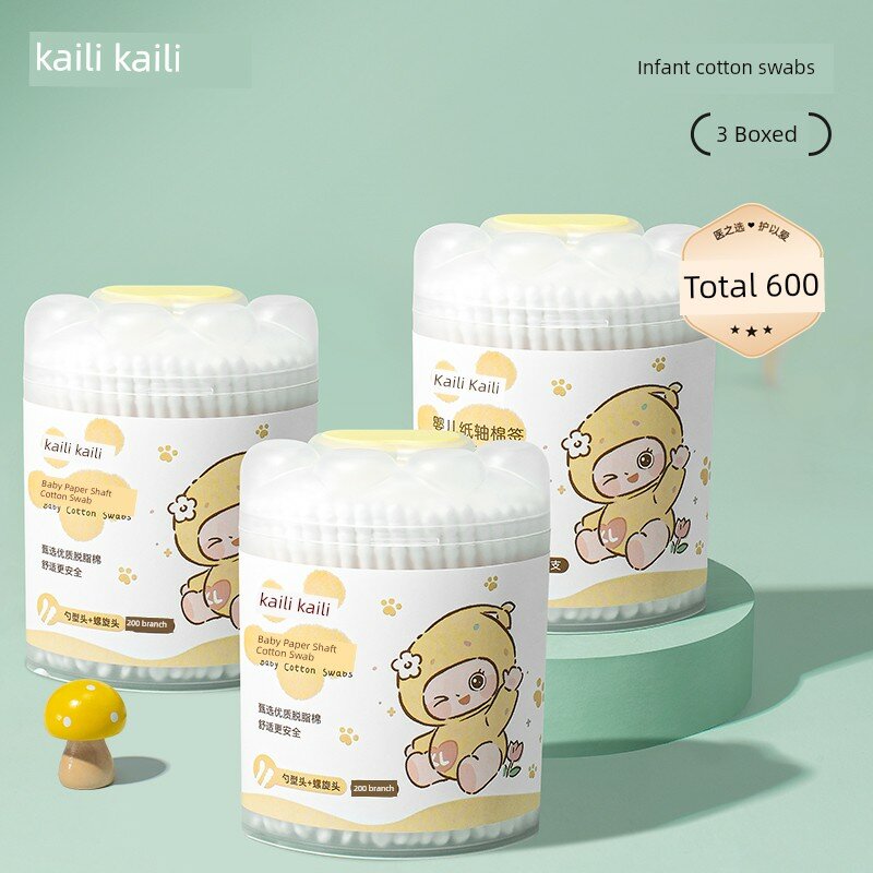 Ватные палочки Kaili для младенцев, спиральные, двусторонние, специально для новорожденных, для чистки ушей и носа,
