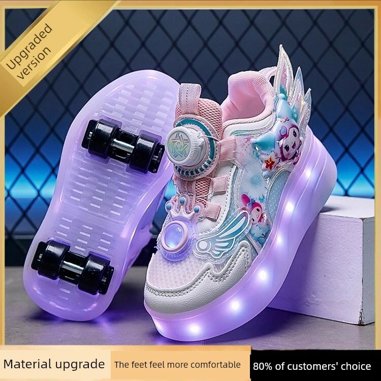 Девочки улучшенные беговые коньки с подсветкой розовые размер 33, улучшенные детские ледовые коньки