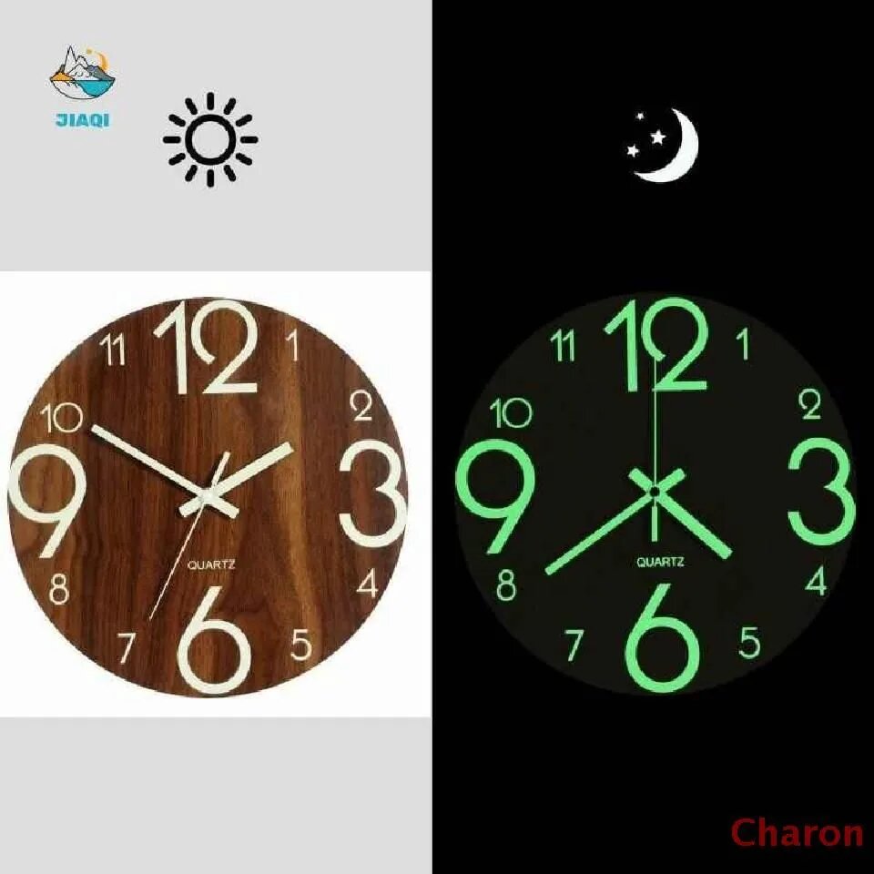Charon Настенные часы, 30 см х 30 см, деревянные, с подсветкой, арабские цифры