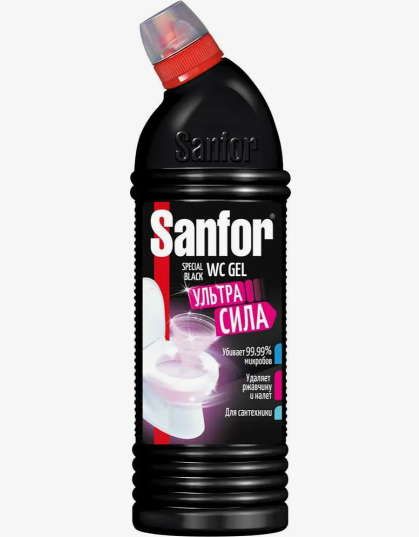 Гель для унитаза Sanfor Special Black Ультра сила, антибактериальный, 750 мл