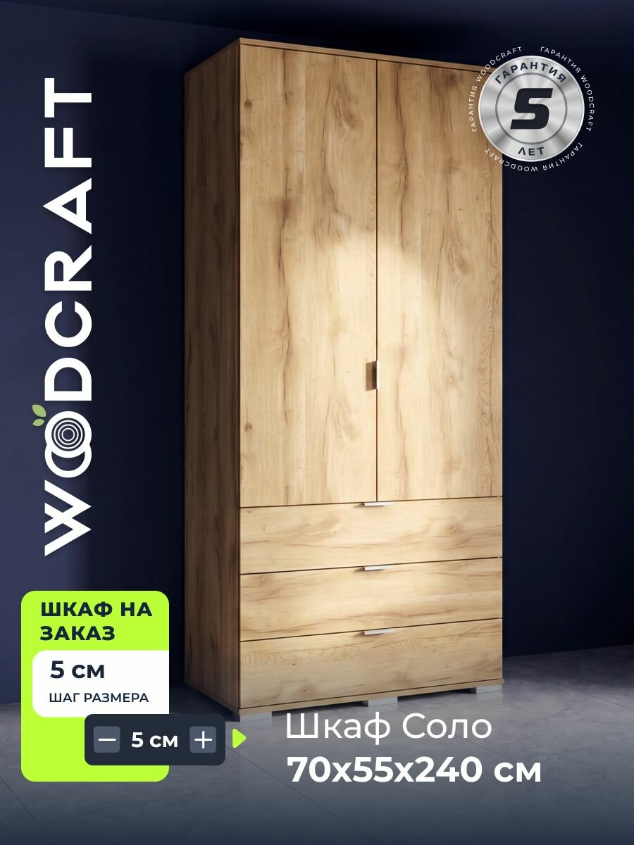 Распашной шкаф Соло с 3 ящиками-2.2-700-550-2400 Дуб Золотистый