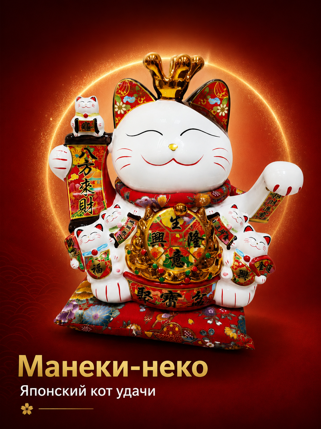 Керамическая фигурка манеки-неко с машущей лапой, 30 см, питание от 2 батареек AA