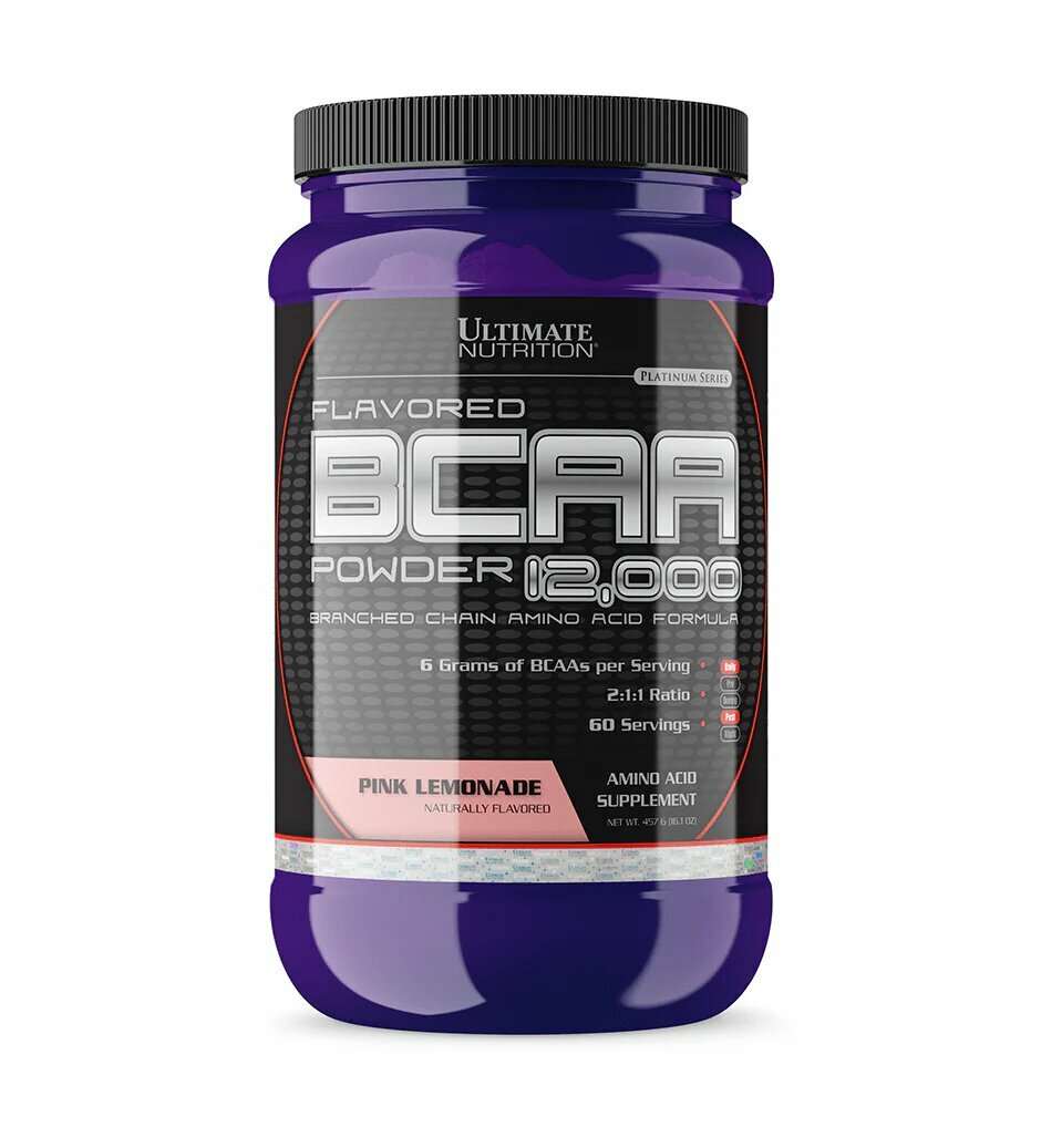 Аминокислоты Ultimate Nutrition BCAA Powder 12000, 457г (Розовый лимонад) / БЦАА для набора мышечной массы и похудения