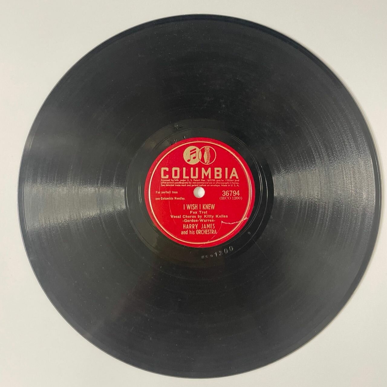 Пластинка Патефонная Шеллак Harry James And His Orchestra The More I See You / I Wish I Knew (США 1945)