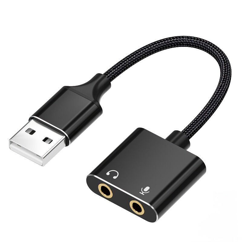 Внешний USB аудиоадаптер (звуковая карта) с разъемами 3.5 мм для наушников и микрофона, Plug & Play, черный