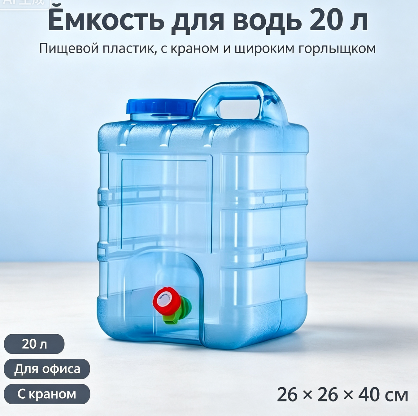 Большой прозрачный бак для воды 20 л с нижним краном, пищевой пластик для дома и кемпинга