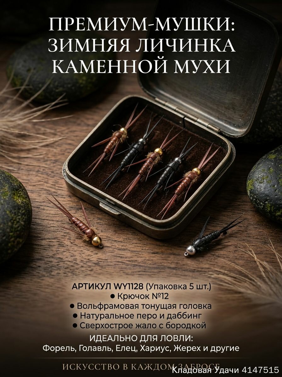 Мушки на хариуса №12, набор 5 шт, Черный, Новая нимфа веснянки, улучшенная имитация личинки, тонущая нахлыстовая приманка личинка веснянка нахлыст
