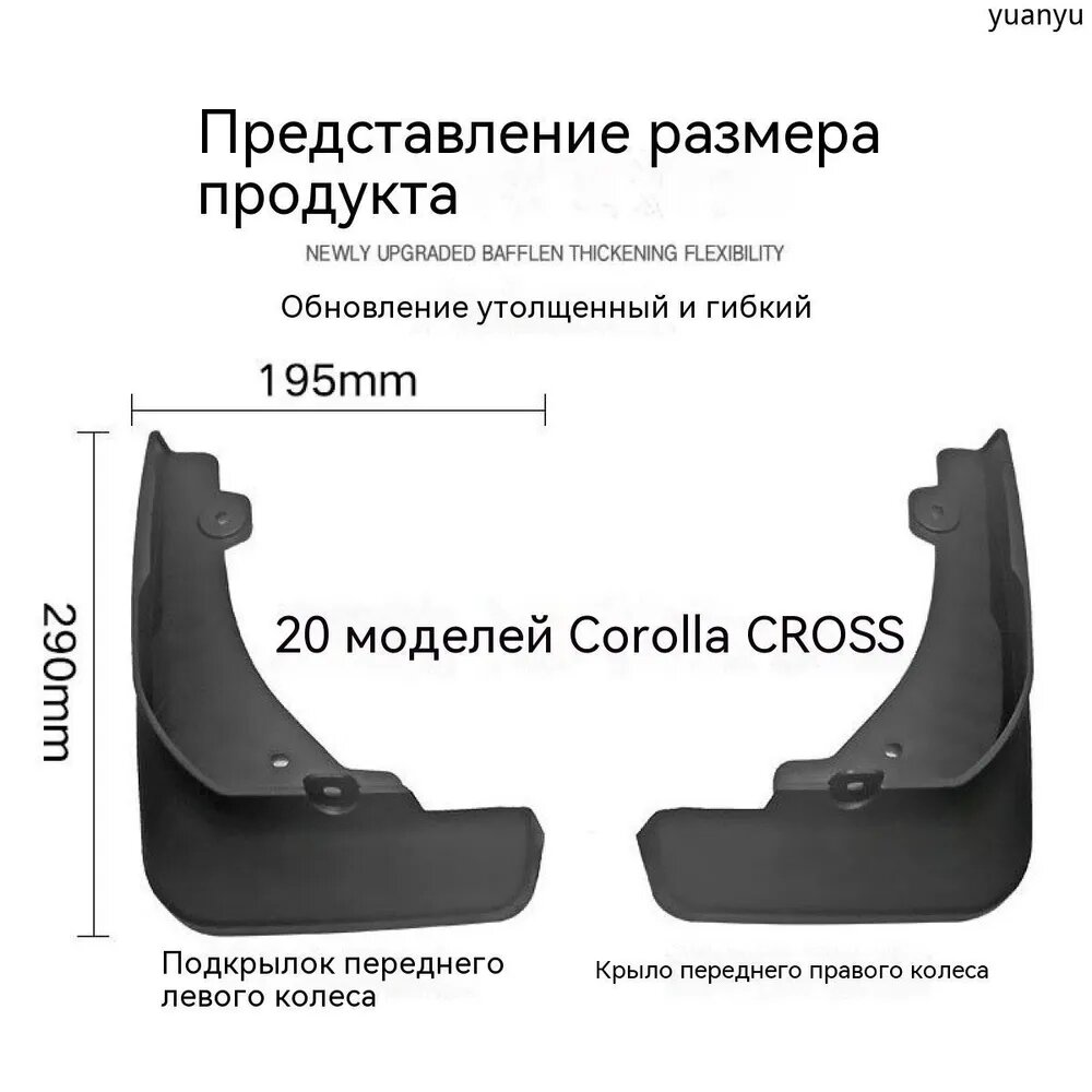 Брызговик для Toyota Corolla Cross 2020, черный пластик, 4 шт. — фото 1