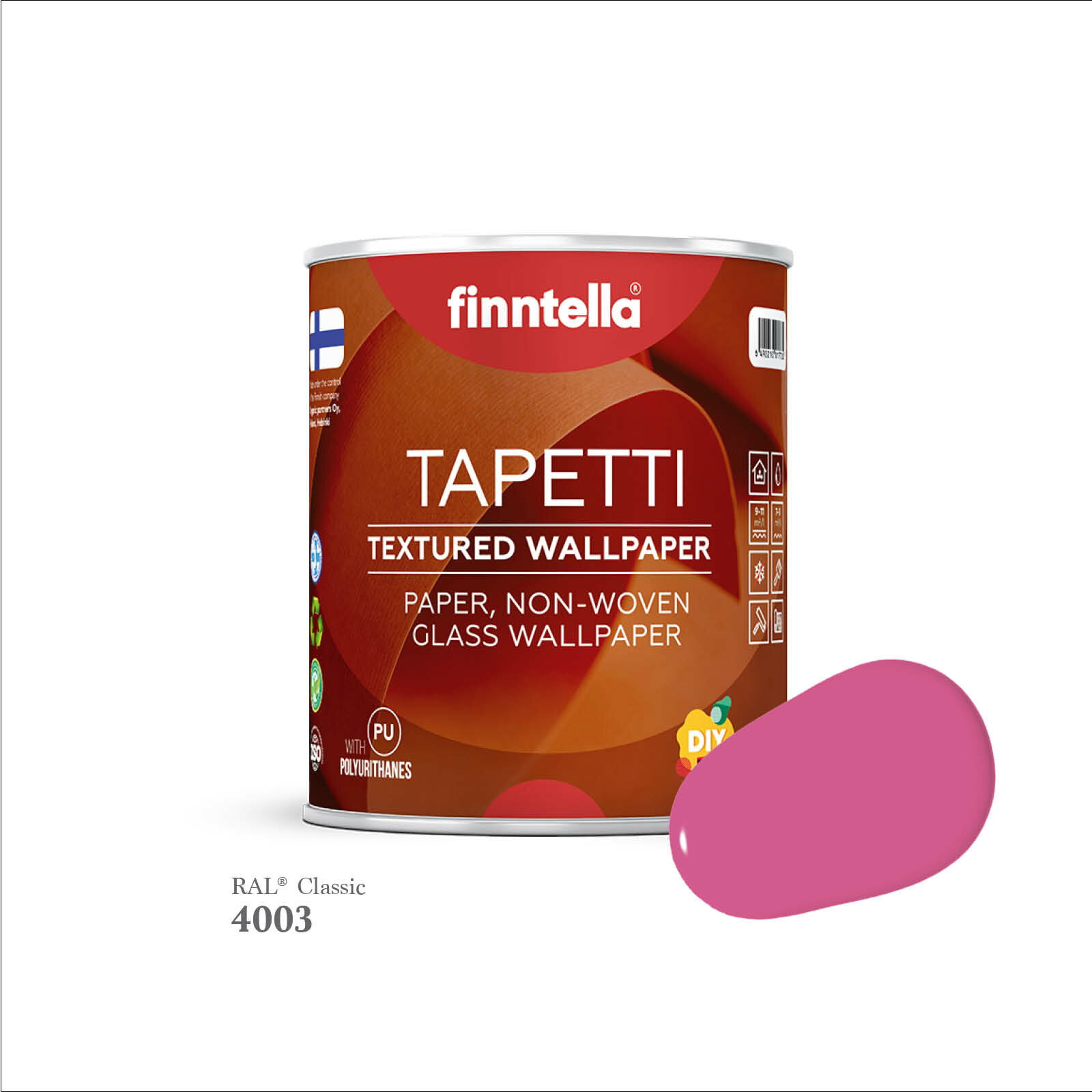 Шелковисто-матовая краска для обоев под окраску TAPETTI SILKKI Matta FINNTELLA, Цвет RAL 4003 Вересково-фиолетовый (Heather violet), 0,9л