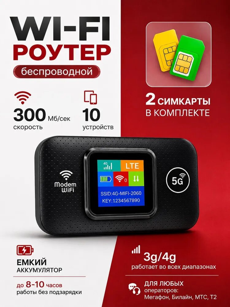 Роутер wifi с сим картой / Модем 4g wifi с сим / Карманный роутер wifi с сим картой