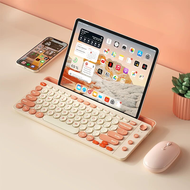 Клавиатура и мышь для iPad Bluetooth с большим слотом и двойной зарядкой, цвет Чайный сыр