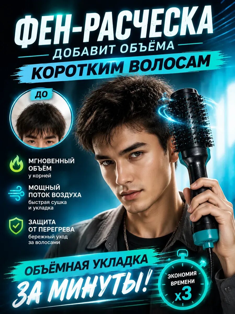 Фен щетка для укладки коротких волос