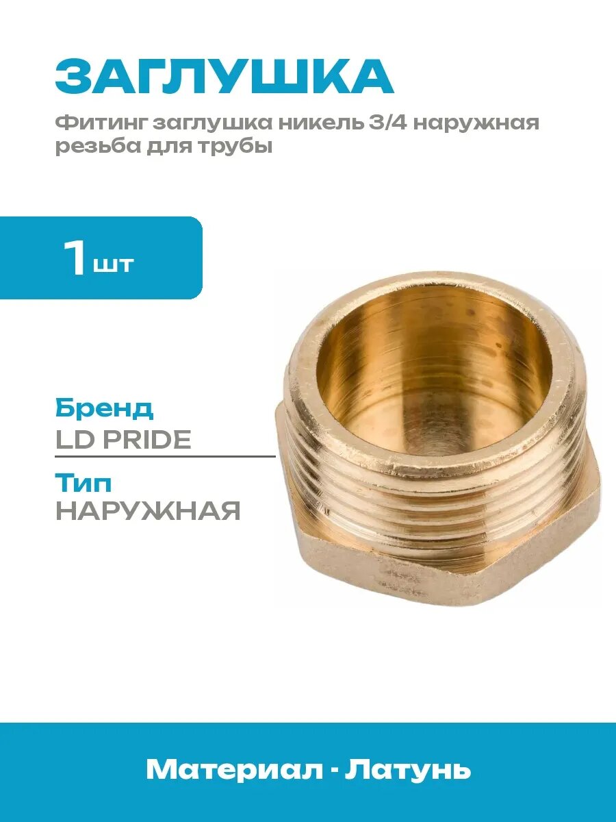 Заглушка наружная резьба 3/4 латунь никель для сантехники
