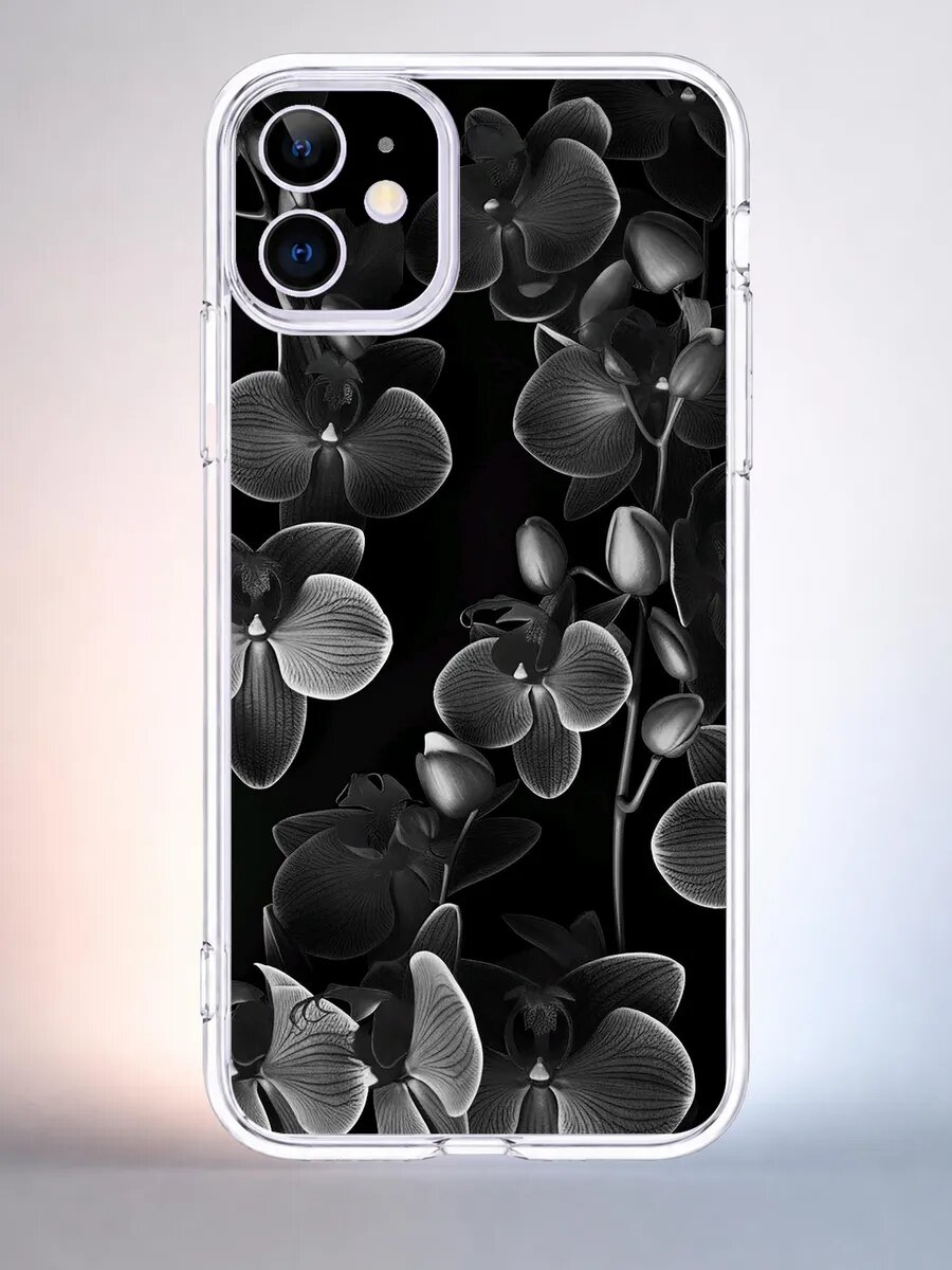 Чехол iPhone 11 тёмные орхидеи силиконовый прозрачный