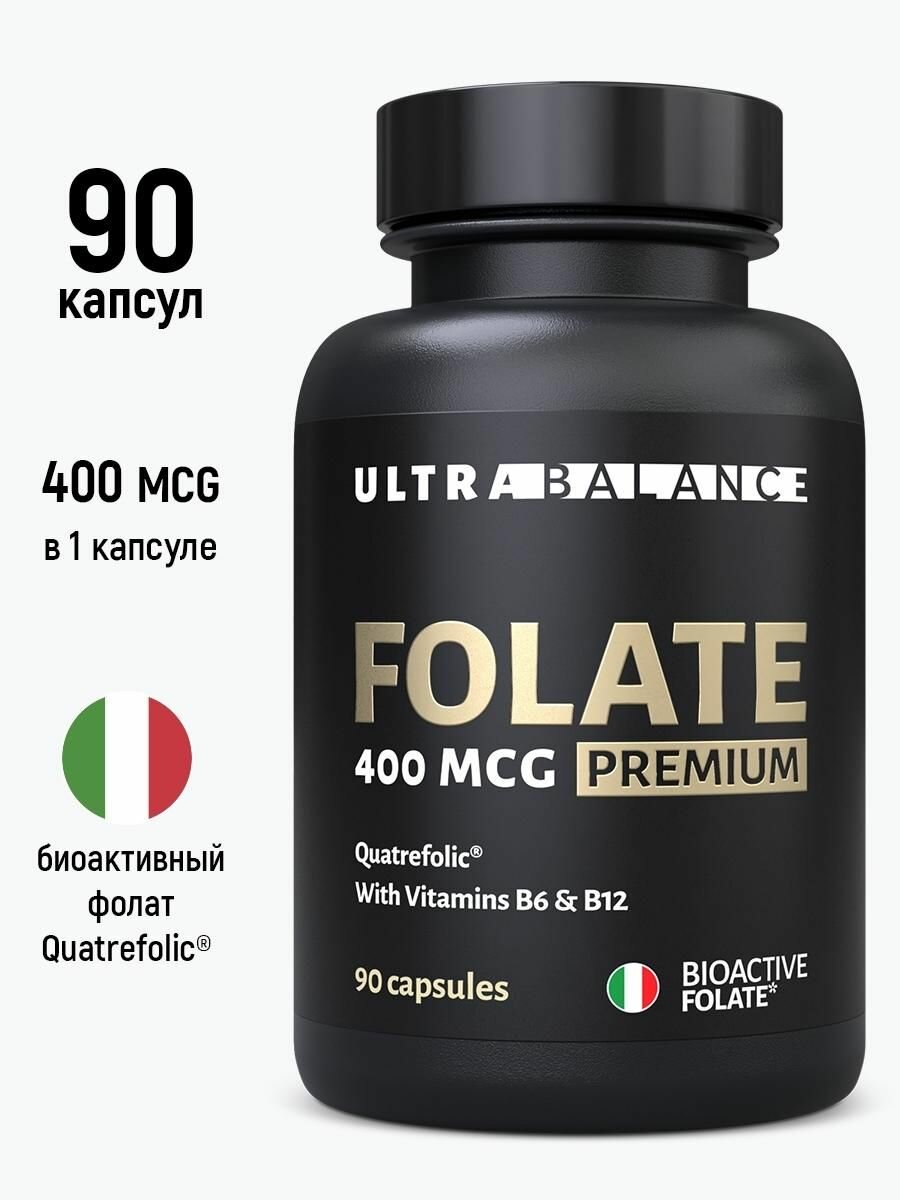 Метилфолат UltraBalance 400 мкг, фолиевая кислота, бад для беременных женщин, 90 капсул