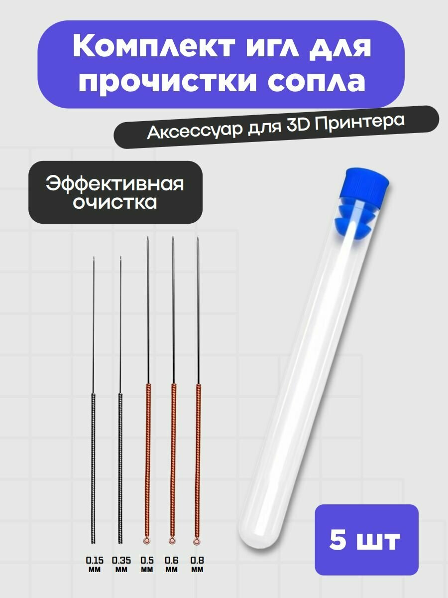 Комплект игл для прочистки сопла, 0.15/ 0.35/ 0.5/ 0.6/ 0.8 мм (5 шт.)