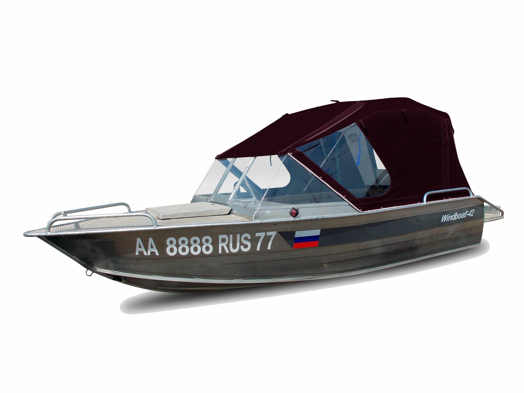 Windboat-42MPro. Виндбот-42МПро. Тент с дугами с креплениями для стекла с калиткой